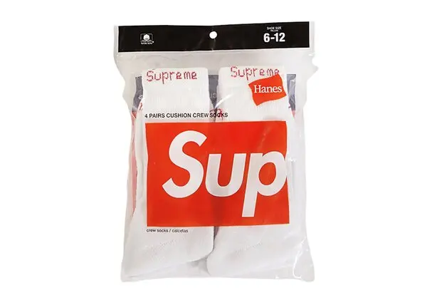 Supreme Hanes Crew Socks 4 Pack - White