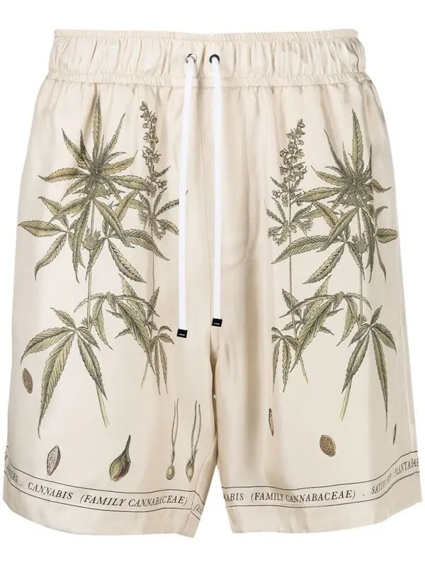 Amiri Botanical Leaves Silk Shorts - Cream