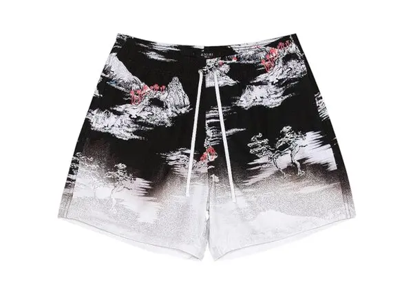 Amiri Aloha Beach Cabana Swim Shorts/in - Black/white