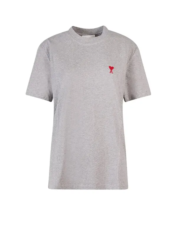 AMI Paris Embroidered Logo Cotton T-shirt - Grey