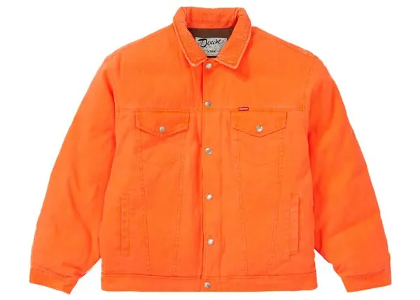 Supreme Schott Canvas Down Trucker Jacket - Neon Orange