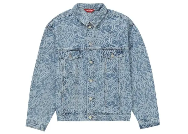 Supreme Script Jacquard Denim Trucker Jacket
