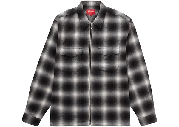 Supreme Shadow Plaid Flannel Zip Up Shirt