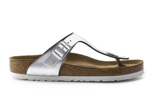 BIRKENSTOCK Gizeh Softbed Sandals - Metallic Silver