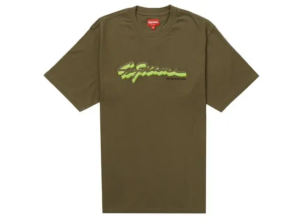 Supreme Shadow Script Short Sleeve Top - Dark Olive