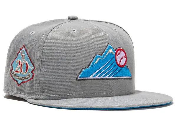New Era Colorado Rockies Beer Pack 20th Anniversary Patch Mountain Hat Club Exclusive 59fifty Fitted Hat - Gray/light Blue