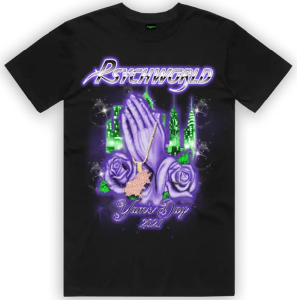 PSYCHWORLD Yams Day Praying Hands T-shirt - Black