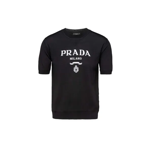 Prada Superfine Wool Short Sleeve Crewneck Sweater