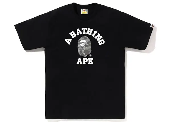 A BATHING APE Honeycomb Camo College Tee Shirt - Black/grey