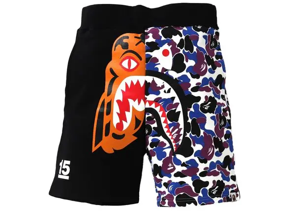 A BATHING APE 15th Anniversary Tiger Shark Sweatshorts - Multicolor