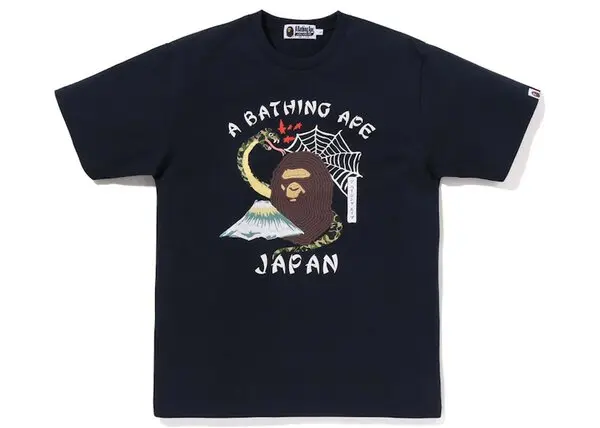 A BATHING APE Japanese Culture Tee Shirt - Navy Blue