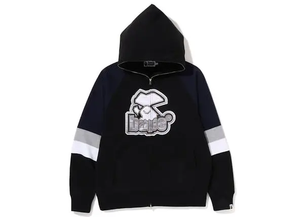 BAPE Hockey Graphic Relaxed Fit Full Zip Hoodie - Black
