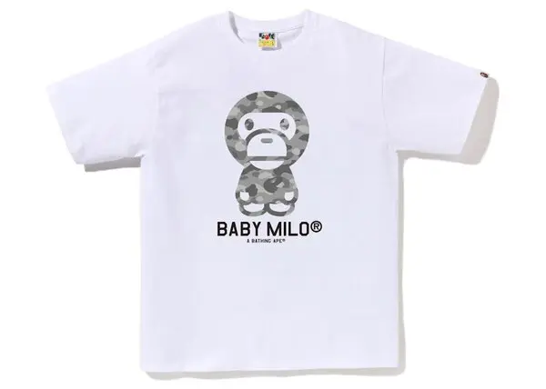 A BATHING APE Honeycomb Camo Baby Milo Tee Shirt - White/grey