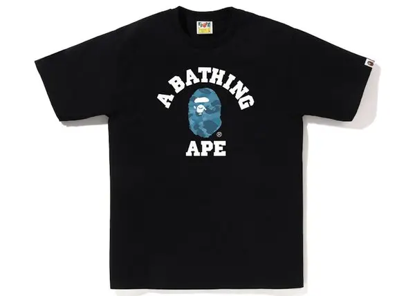 A BATHING APE Honeycomb Camo College Tee Shirt - Black/blue