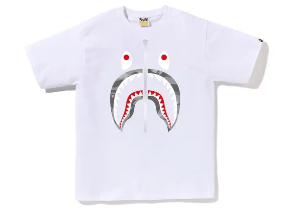 A BATHING APE Honeycomb Camo Shark Tee Shirt - White/grey