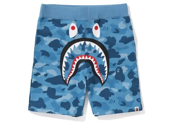 BAPE Honeycomb Camo Shark Sweat Shorts - Blue