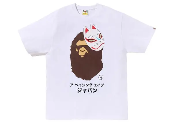 A BATHING APE Japanese Fox Mask Tee Shirt - White