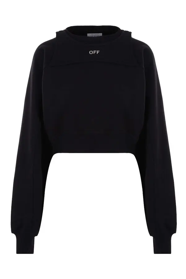 Off-White Cropped Sweatshirt With Bolero Insert - Black