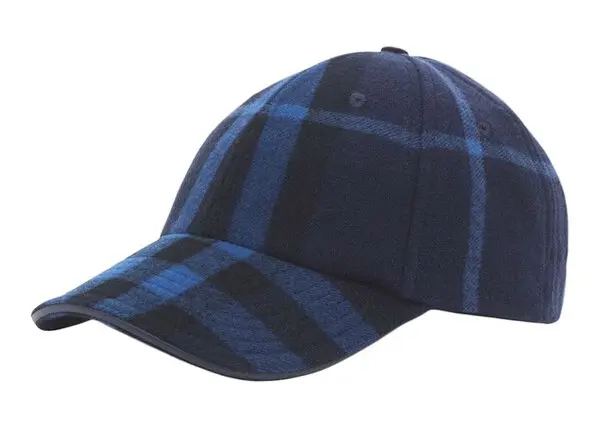 Burberry Check Wool & Cashmere Baseball Cap - Navy Blue