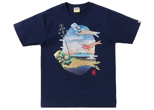 A BATHING APE Koinobori Carp Flags Ape Head Tee Shirt - Navy Blue