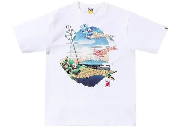 A BATHING APE Koinobori Carp Flags Ape Head Tee Shirt - White