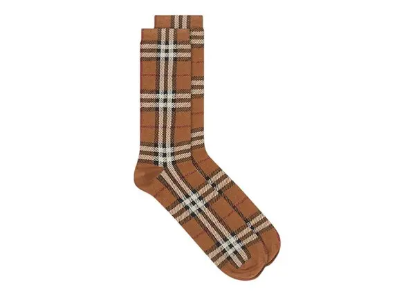 Burberry Cotton Cashmere Check Socks - Birch Brown