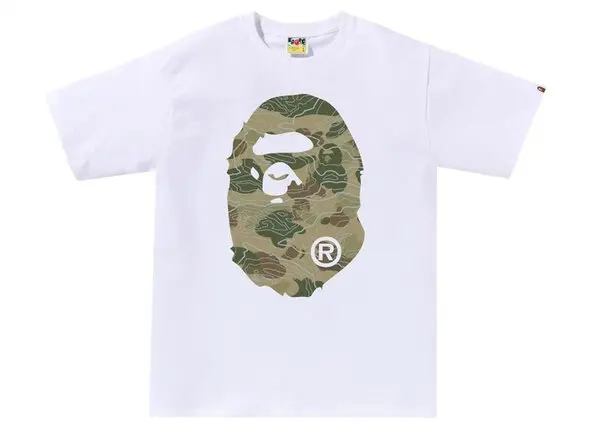 A BATHING APE Layered Line Camo Big Ape Head Tee Shirt - White/beige