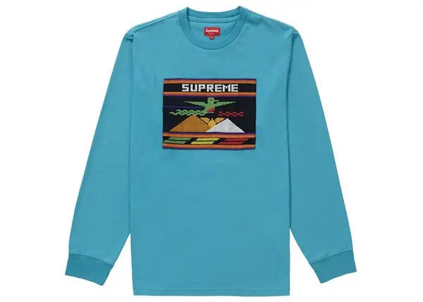 Supreme Needlepoint Patch Long Sleeve Top - Dusty Teal