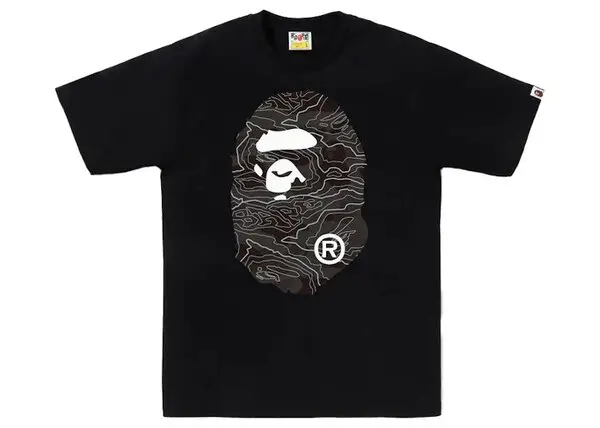 A BATHING APE Layered Line Camo Big Ape Head Tee Shirt - Black