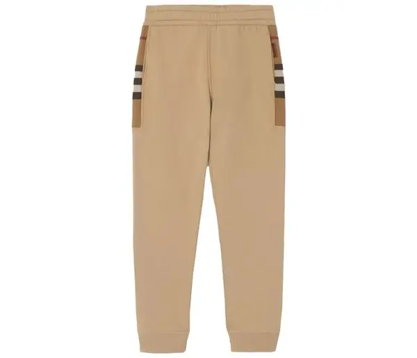 Burberry Check Panel Cotton Blend Jogging Pants