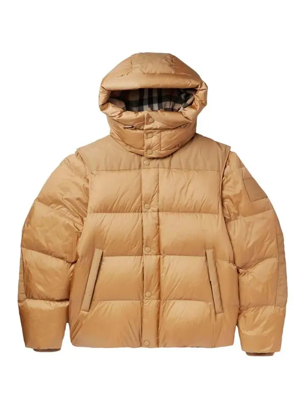 Burberry Detachable Sleeve Check Hooded Puffer Jacket