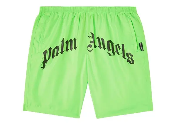 Palm Angels Curved Logo Bold Swim Shorts - Green Fluo/black