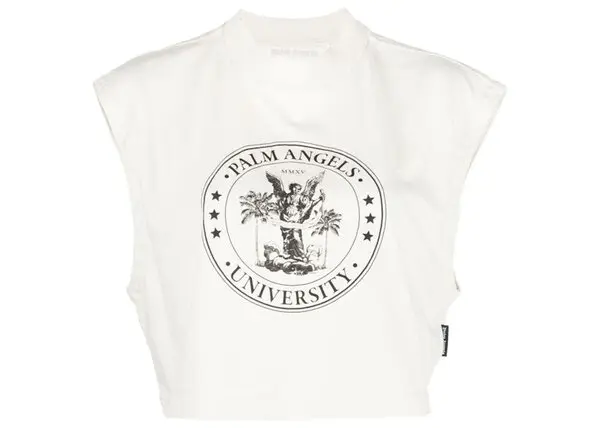 Palm Angels College Logo Print Muscle T-shirt - Cream White