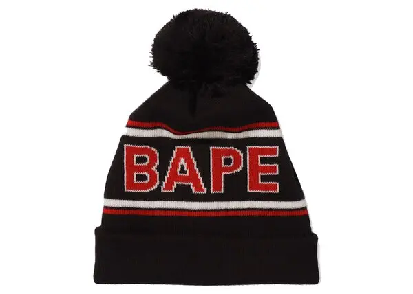 A BATHING APE Knit Pom Cap - Black