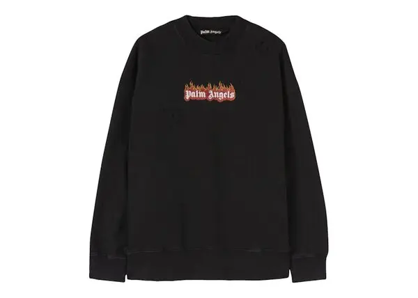 Palm Angels Burning Logo Distressed Sweatshirt