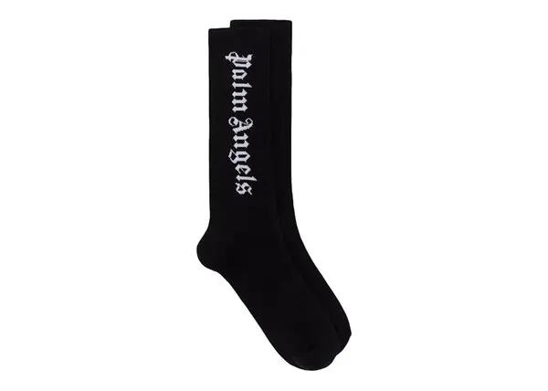 Palm Angels Gothic Intarsia Logo Socks - Black/white (ss22)