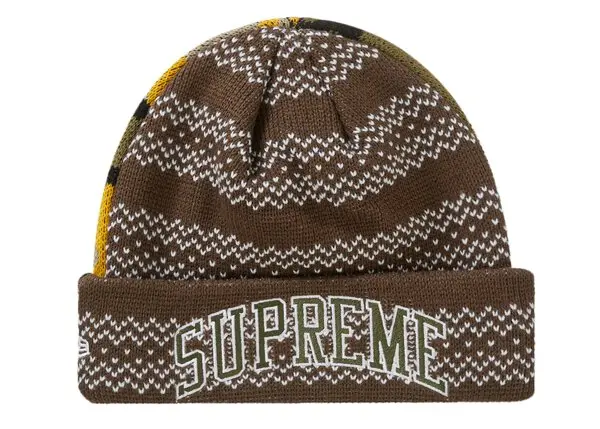 Supreme New Era Split Beanie - Brown