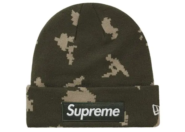Supreme New Era Box Logo Beanie - Olive Russian Camo