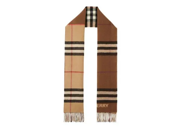 Burberry Contrast Check Cashmere Scarf - Archive Beige/birch Brown