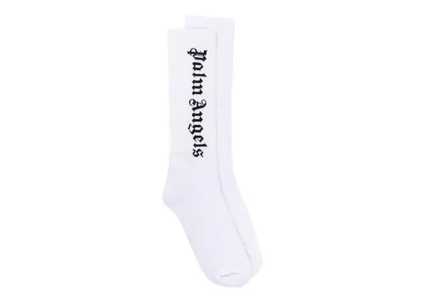 Palm Angels Gothic Intarsia Logo Socks - White/black (ss22)