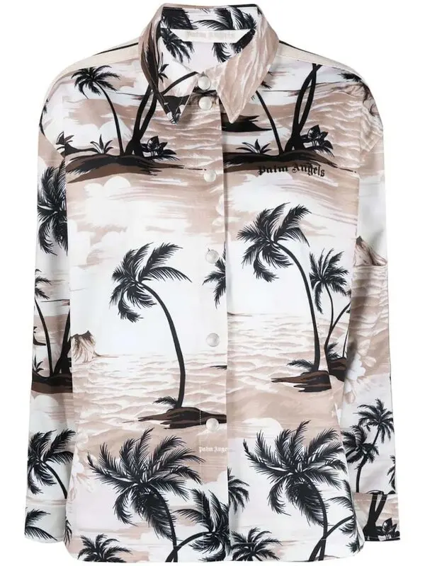 Palm Angels Hawaiian Track Shirt - Beige/black
