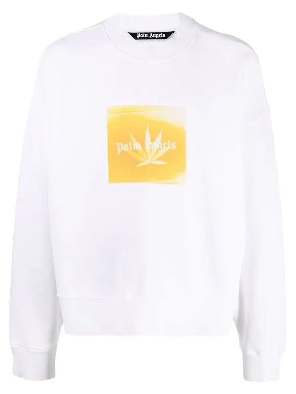 Palm Angels Leaf Print Logo Sweatshirt - White/yellow