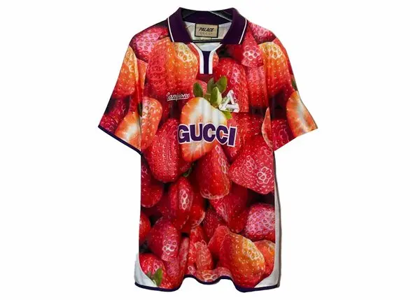 Palace X Gucci Strawberry Print Technical Jersey Football T-Shirt