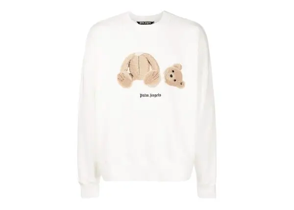 Palm Angels Bear Motif Crewneck Sweatshirt - Off White/brown