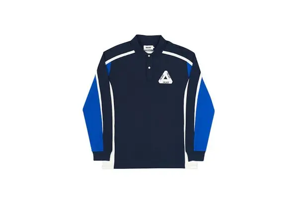 PALACE Yaman 220 Long Sleeve Polo Shirt - Navy Blue