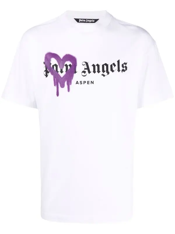 Palm Angels Aspen Heart Sprayed Logo T-shirt - White/purple/black