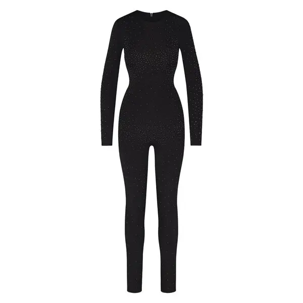 SKIMS X Swarovski Jelly Sheer Long Sleeve Catsuit - Onyx