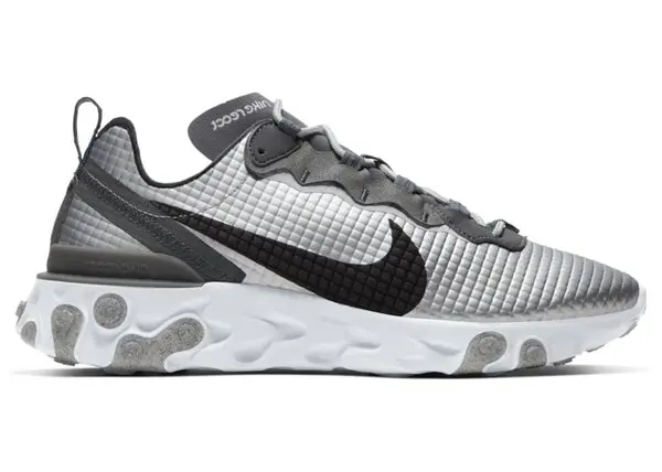 Nike React Element 55 Quilted Grid Sneakers - Silver/black/white