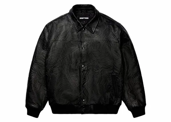 SP5DER Debossed Web Leather Jacket - Black