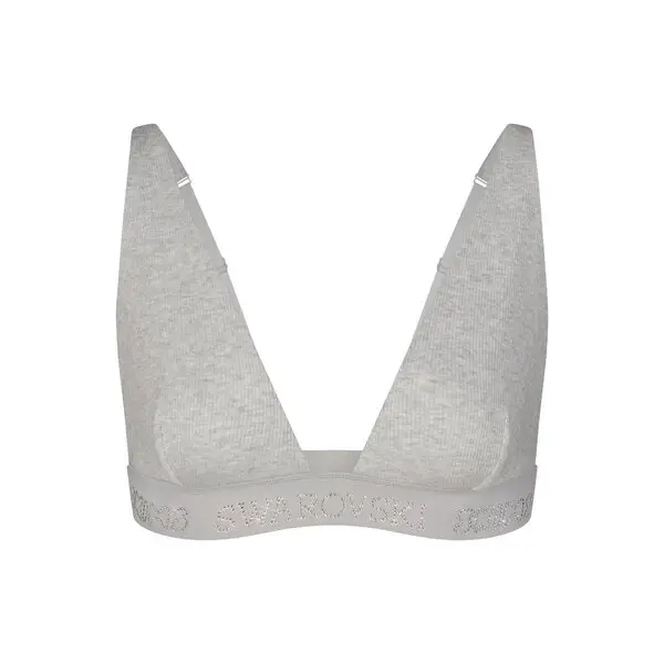 SKIMS X Swarovski Cotton Rib Plunge Bralette - Light Heather Grey